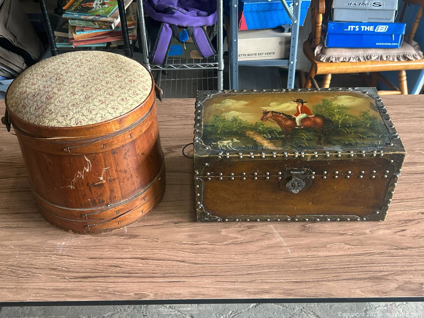 Mid-Century Wooden Sewing Box with Equestrian Artwork | Brecknock ...