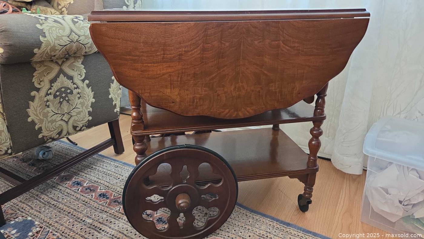 Wooden Drop Leaf Tea Cart with Serving Tray | Victoria (British ...