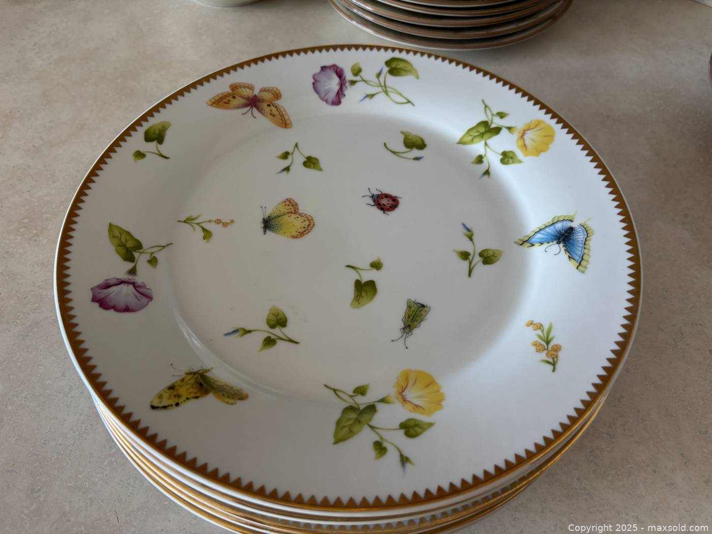 I. Godinger & Co. Porcelain Dinner Plates, Butterfly & Floral, Gold ...