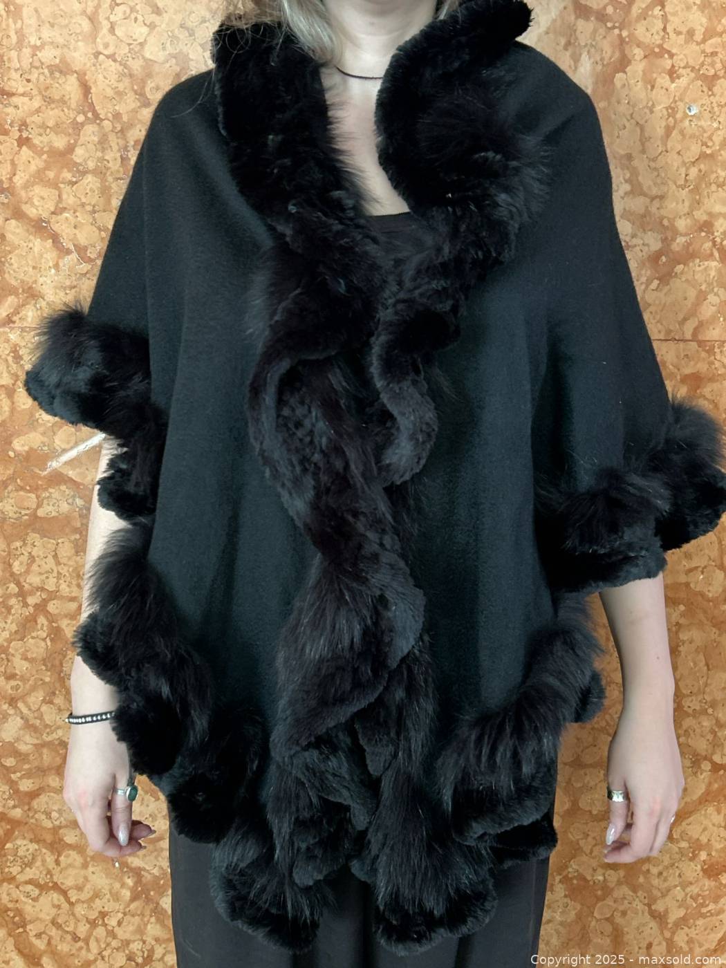 Black Cashmere & Wool, Fox + Rabbit Fur Shawl | Toronto (Ontario ...
