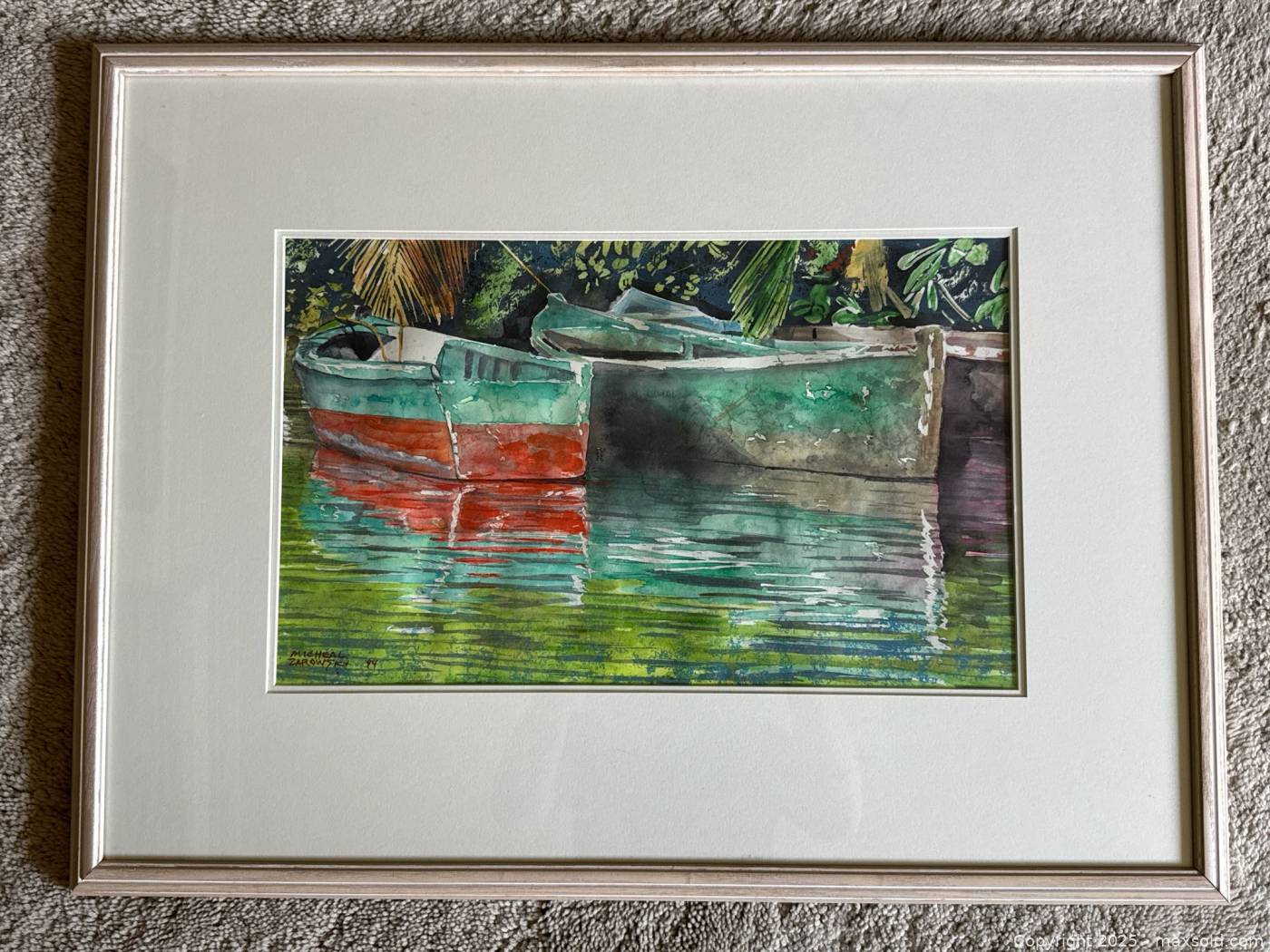 Original Watercolour by Michael Zarowsky “Boats Along the White River ...