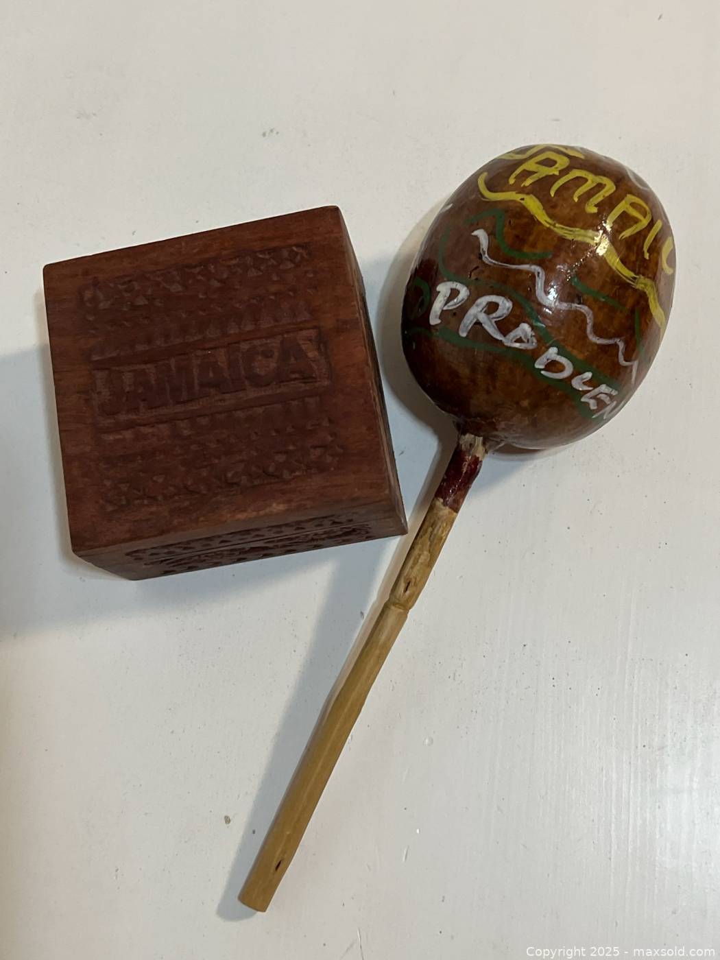 Jamaican Hand-Carved Wooden Trinket Box & Painted Maraca | Kingston ...