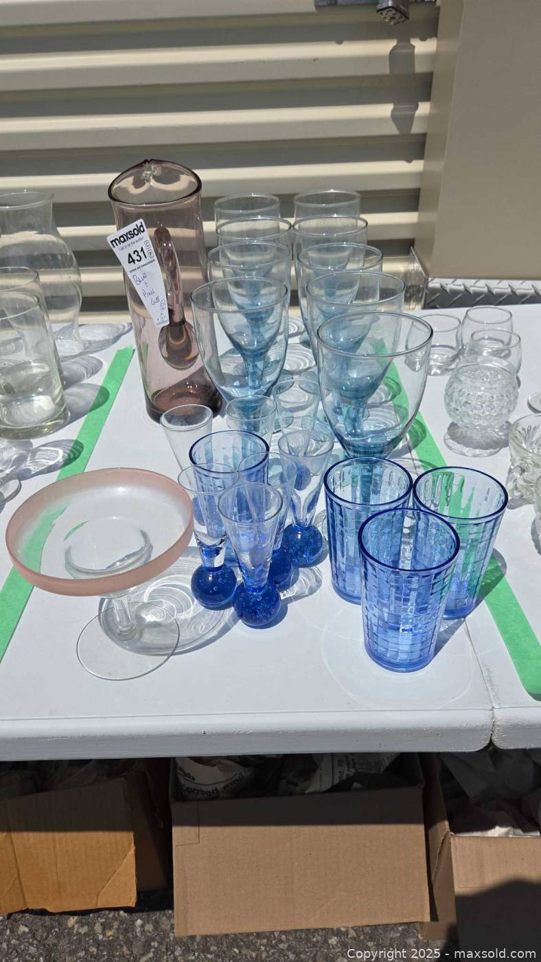 Vintage Mixed Glassware Lot - Blue, Clear & Pink-Tinted Glass | Ottawa ...