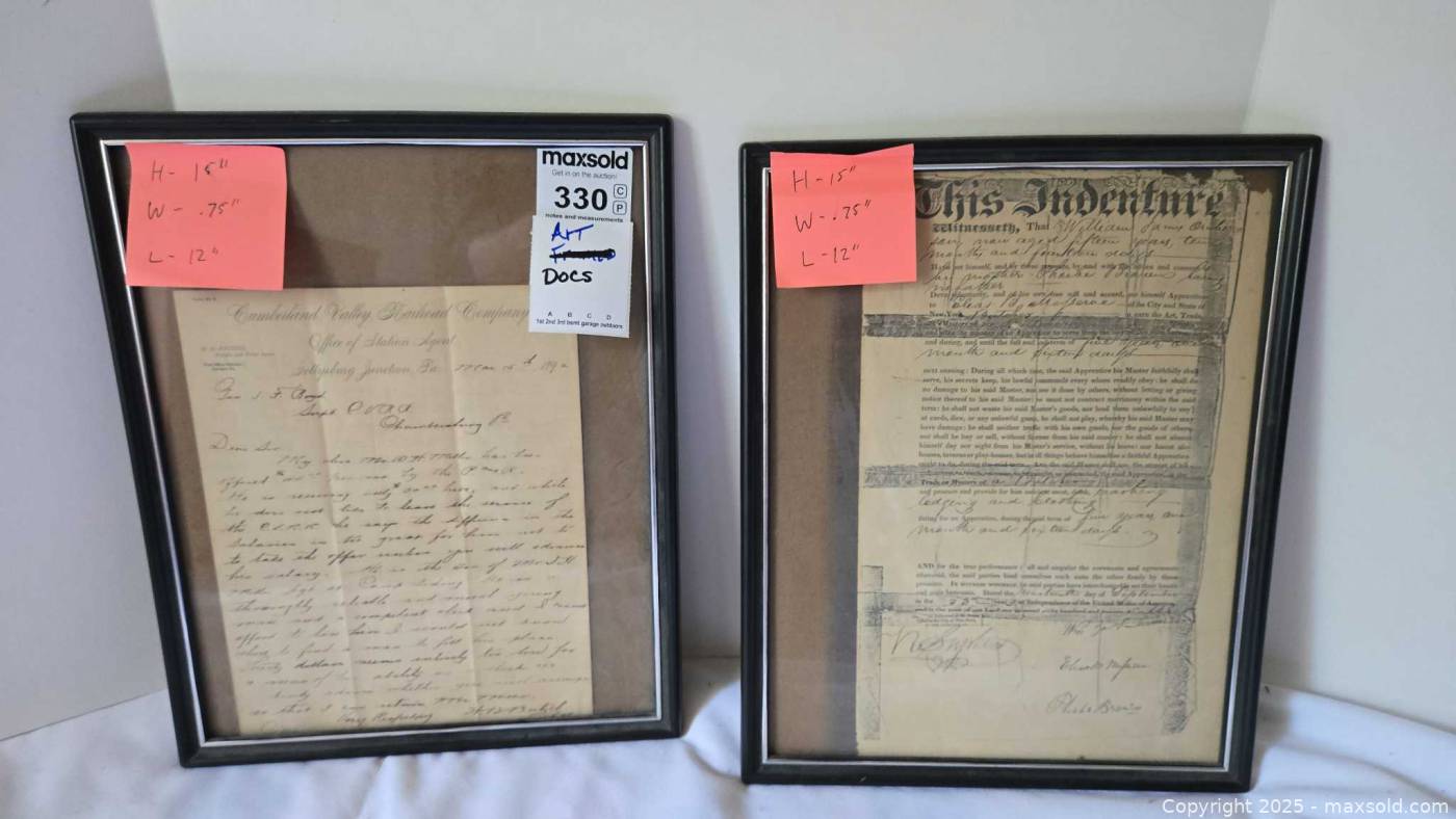 Framed Historical Indenture Document with Signatures B1 | Bethlehem ...