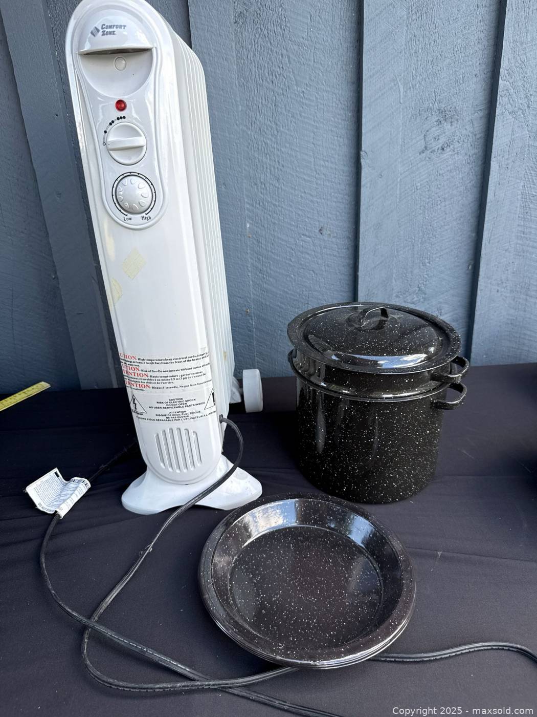 Comfort zone oil heater, and speckled enamel steamer and four matching ...