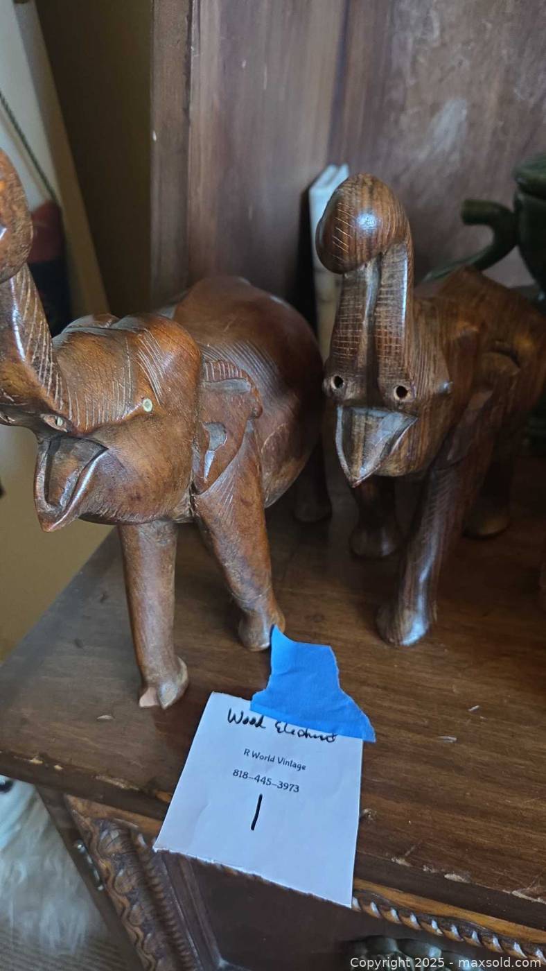 Pair of Medium Wooden Elephant Statues, Collectible, 6-12" | Studio ...