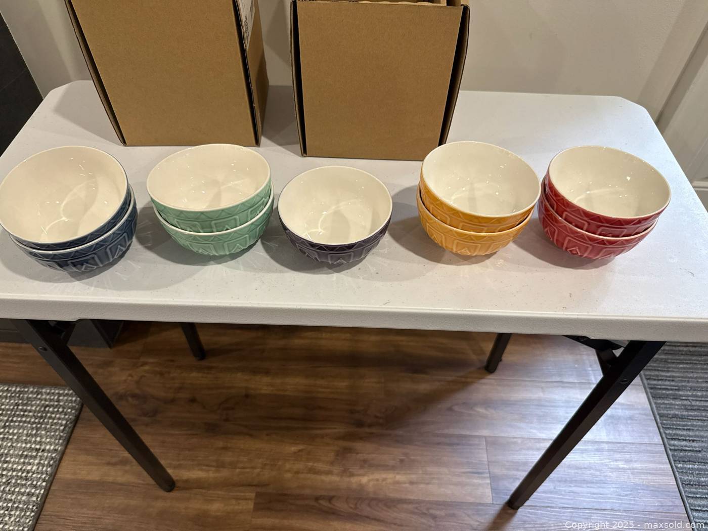 Set of 9 Multi-Color Geometric Patterned Ceramic Dessert Bowls ...