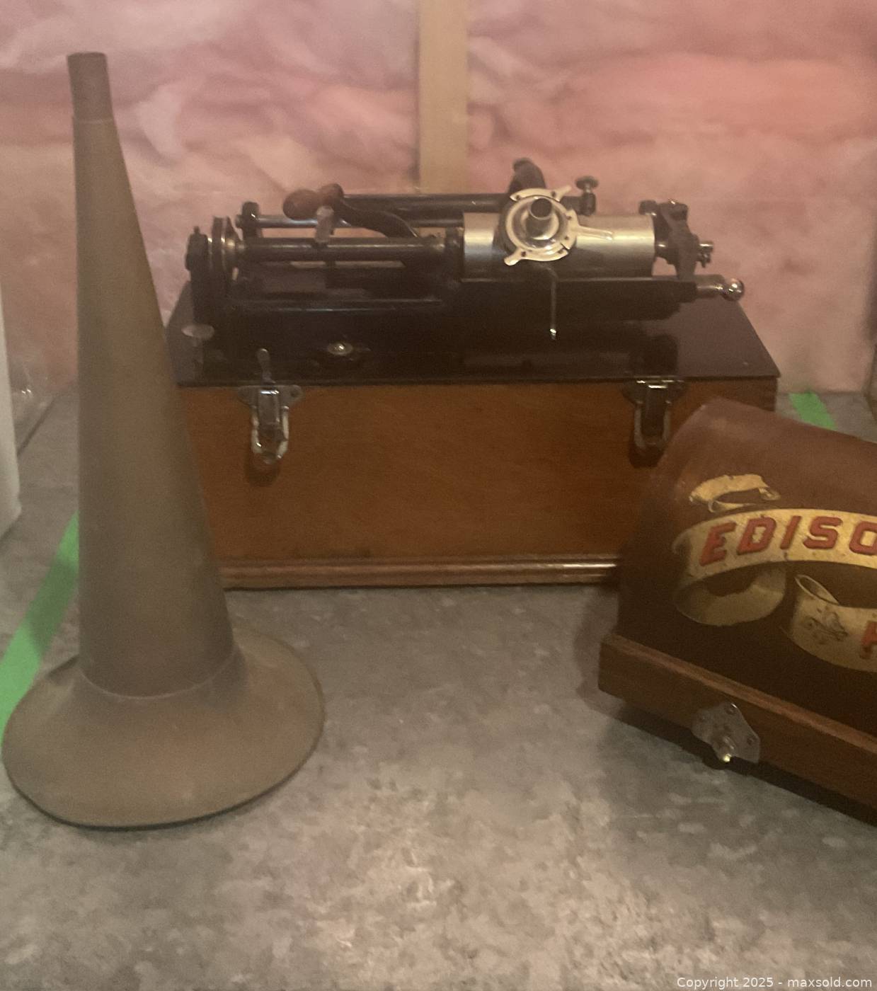 Edison Home Phonograph with Horn, Cover, and Accessory Box and Shoe ...
