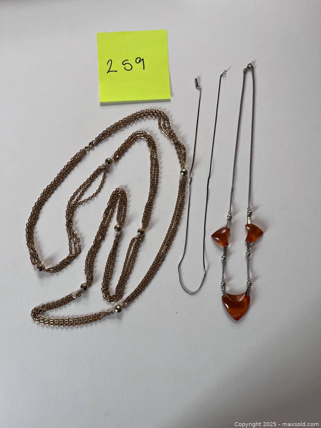 Lot of 3 Necklaces, Amber Pendant Necklace, Statement Gold Necklace ...