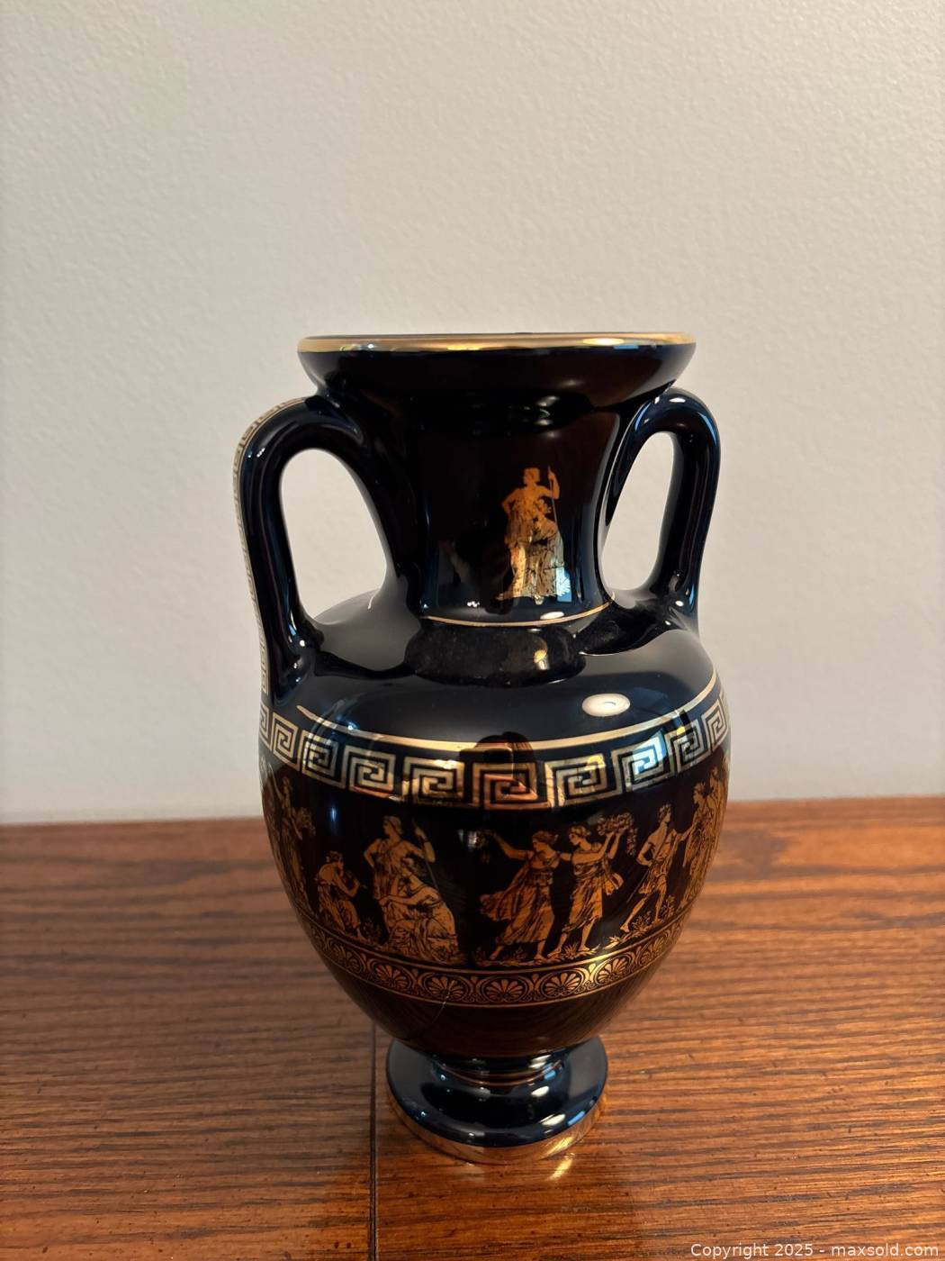 Greek Style Vintage Ceramic Amphora, Black with Gold Detailing ...