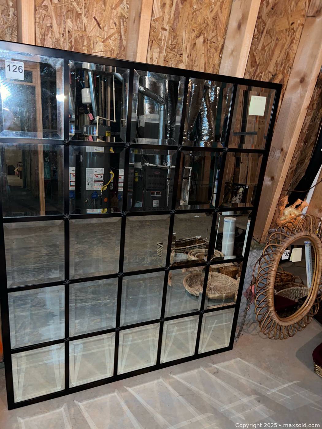 Large Industrial Modern Multi-Pane Wall Mirror with Black Metal Frame ...