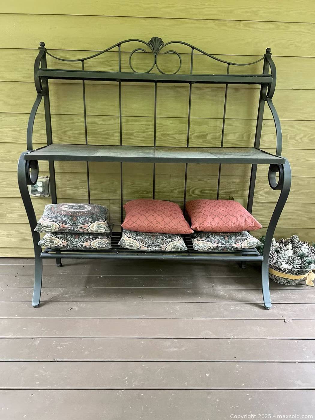 Outdoor Metal Bakers Rack with Cushions, Traditional Style | Woodstock ...