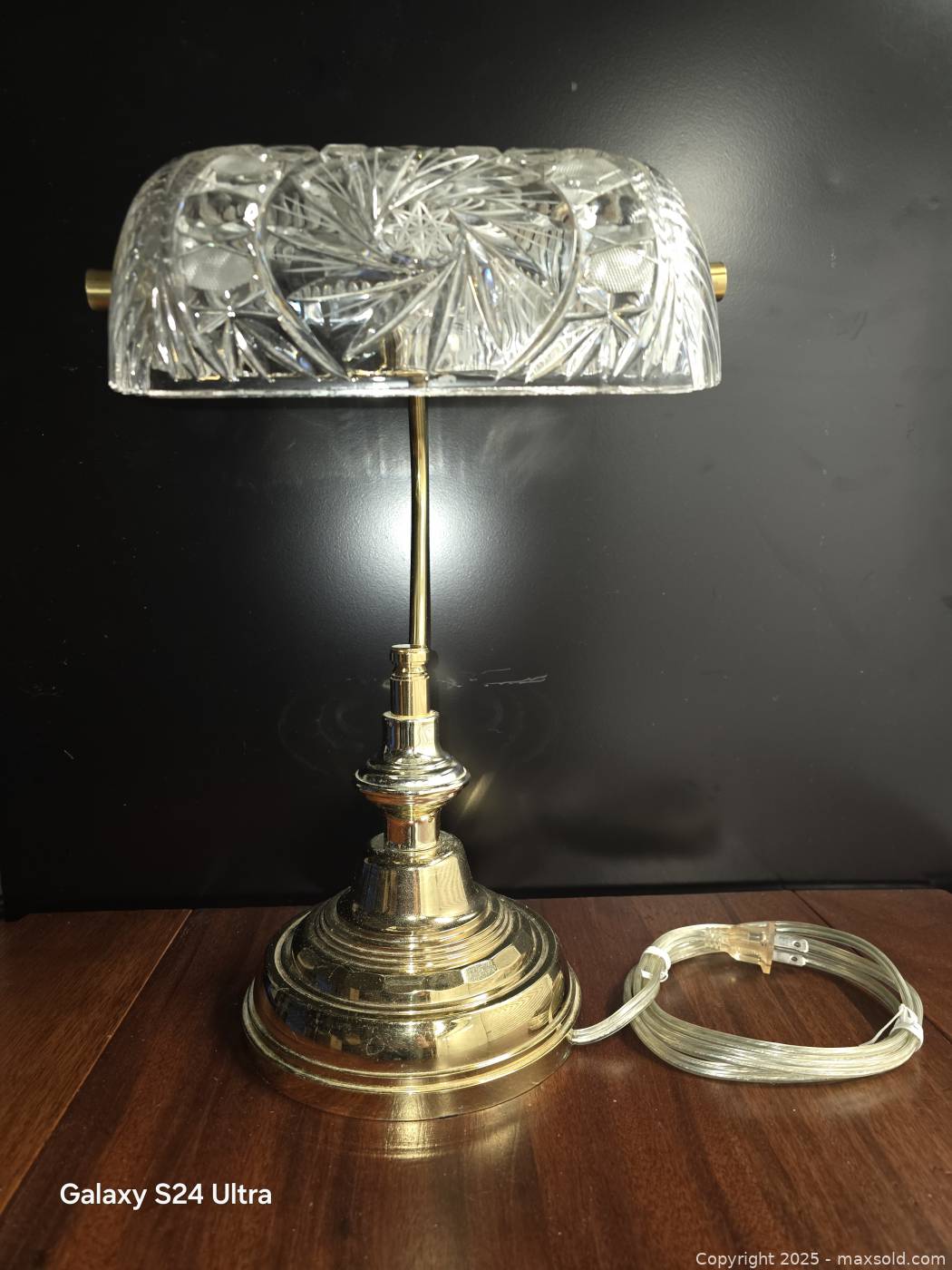 Vintage Banker's Style Desk Lamp with Pinwheel Crystal Shade - new wire ...