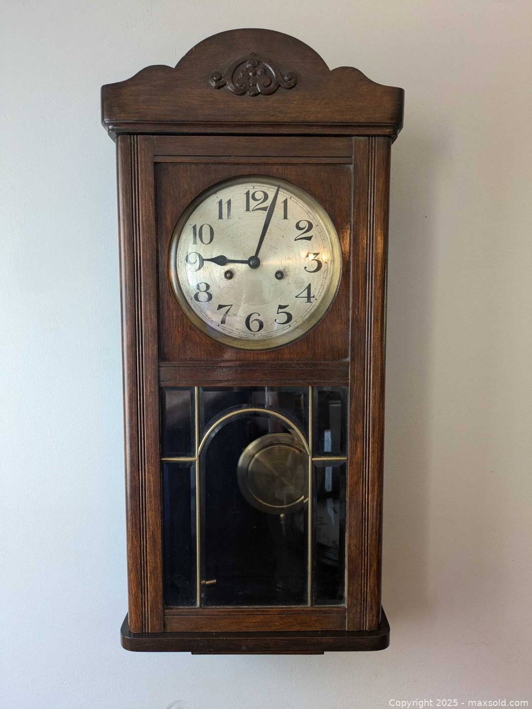 Vintage Mechanical Wall Clock with Pendulum, Wood and Metal With Key ...