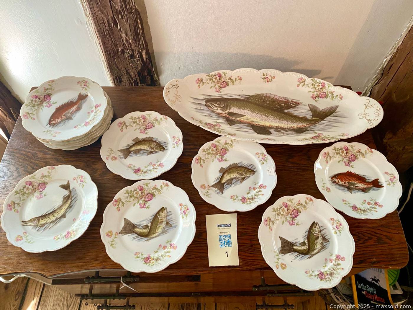 Porcelain Fish Platter & Plate Set, 13 Pc, Royal Austria Marked ...