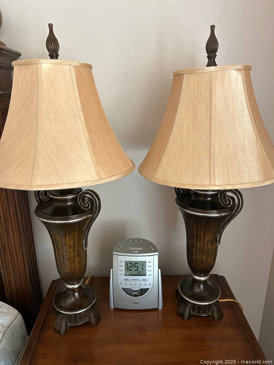 Pair of Classic Bronze Table Lamps with Clock Radio | Corona (California, USA) PARTNER MANAGED ...