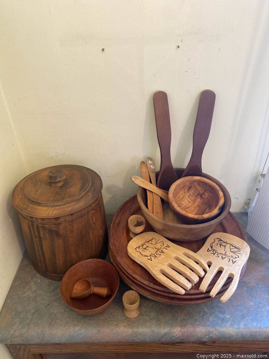Vintage Wood Ice Bucket, Plates, Bowls & Spoons | Los Angeles ...