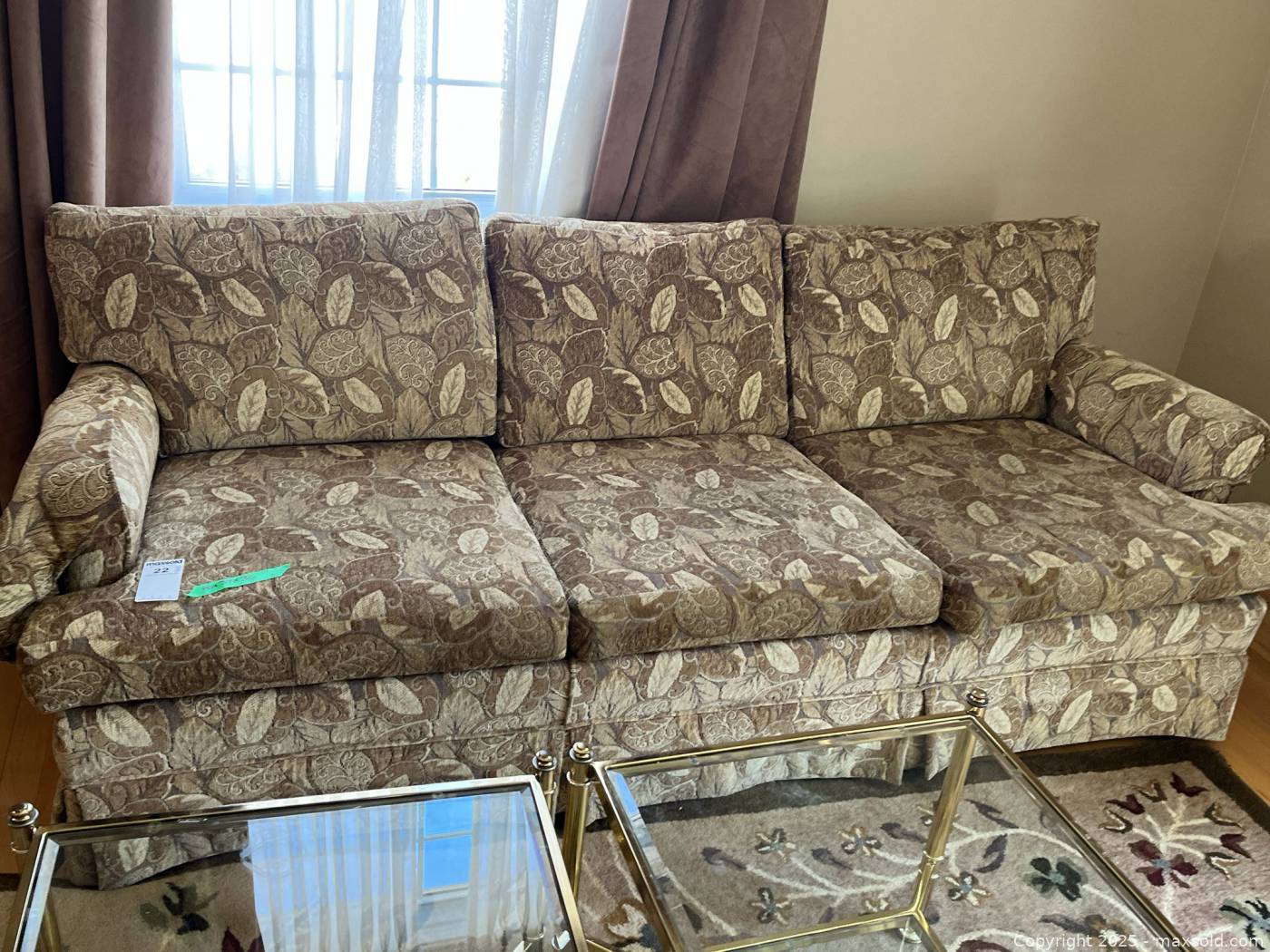 Patterned Fabric Sofa with Leafy Floral Design, Seats 3 | Gananoque ...