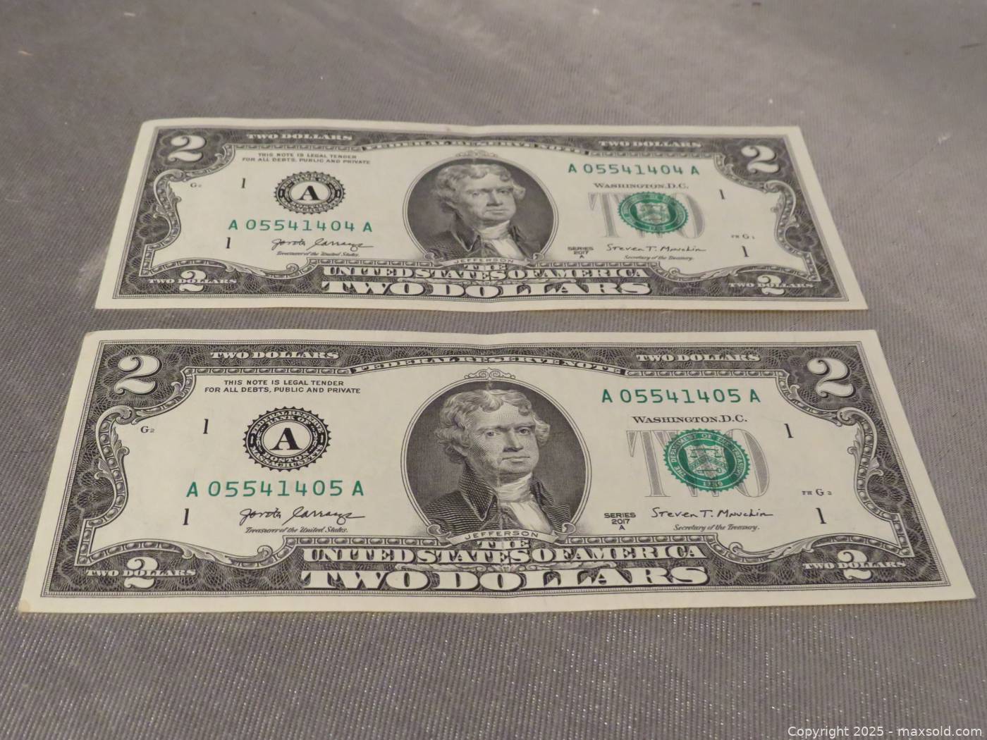 **Authentic $2 Dollar Bills (Lot Of 2) In Sequential Order 2 ...