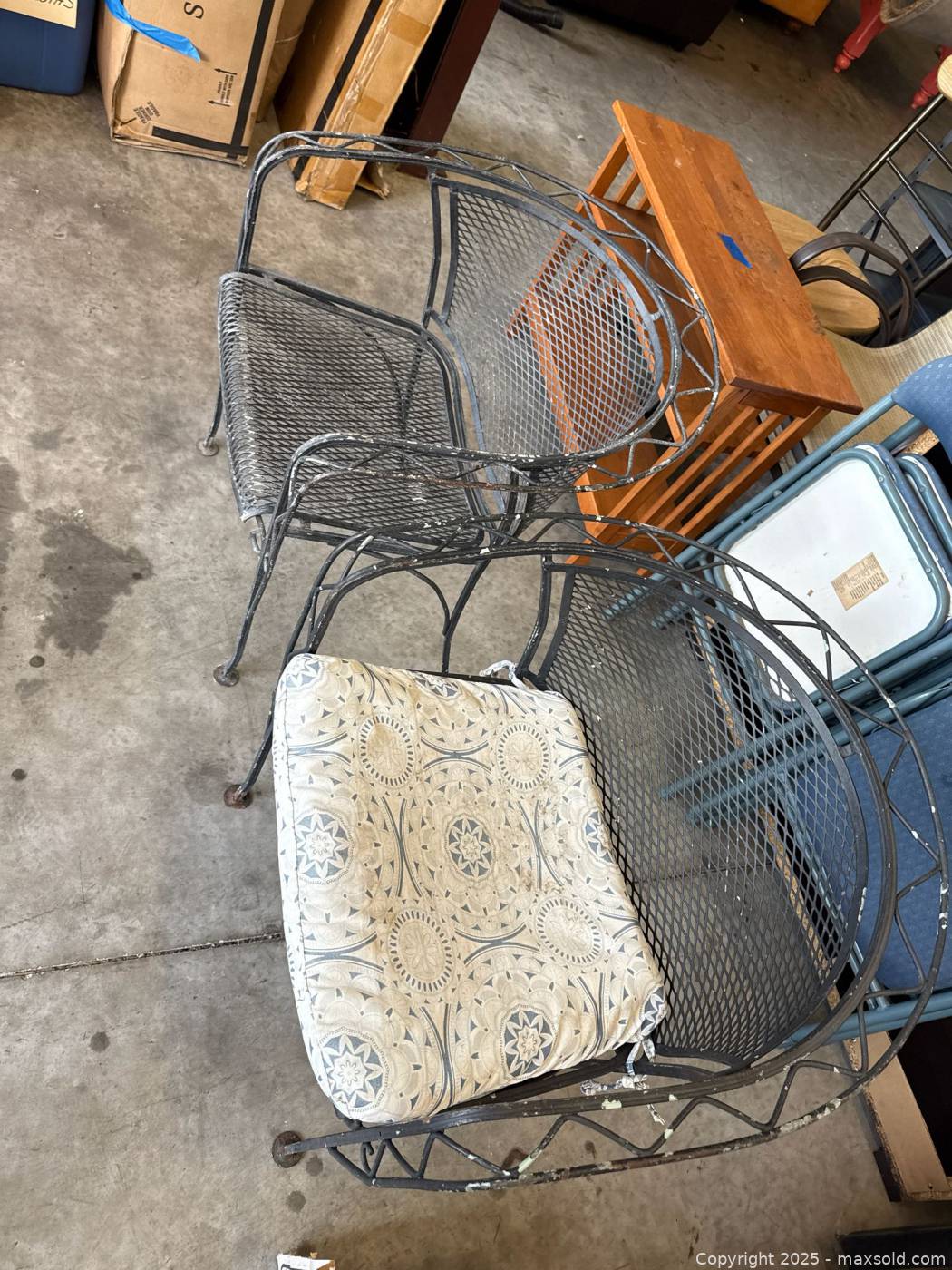 Set of 2 Wrought Iron Mesh Outdoor Patio Armchairs, Black | Garden City ...