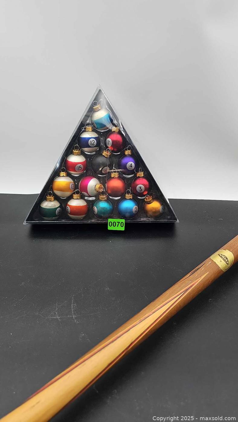 Pool ball ornaments, Elton pool cue, Stick, mini pool ball set ...
