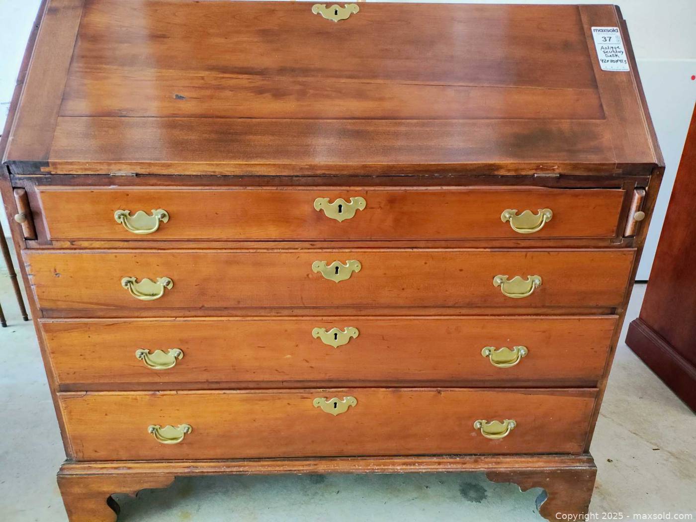 Antique Drop-Front Secretary Desk with Drawers and Brass Hardware ...