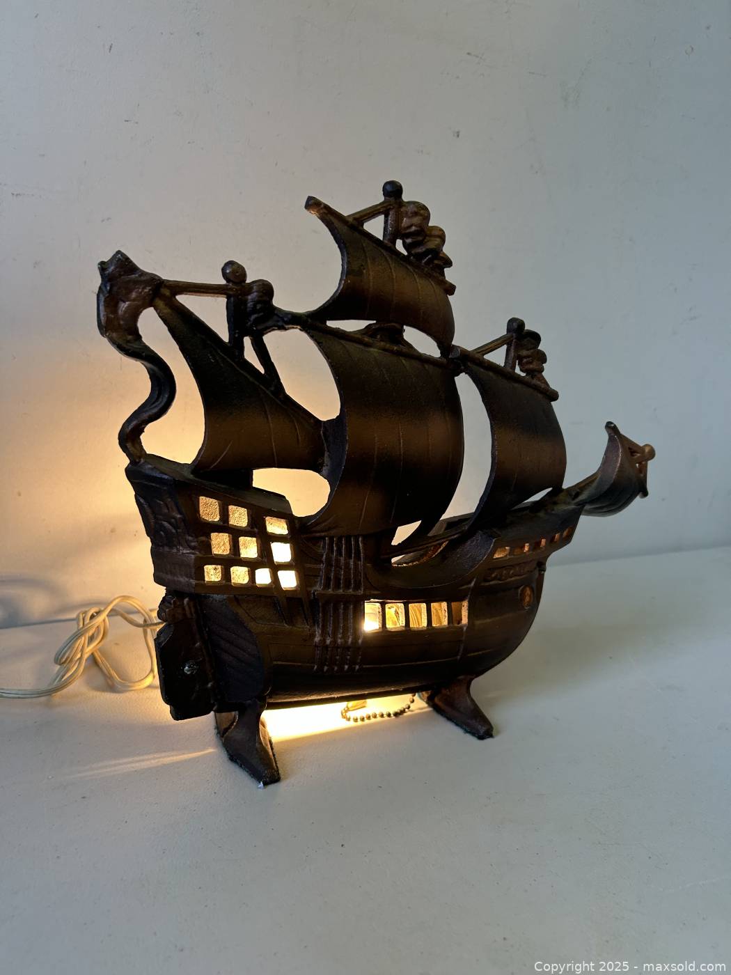 Antique Cast-Iron Masted Galleon Sailing Ship Table Desk Lamp Working ...