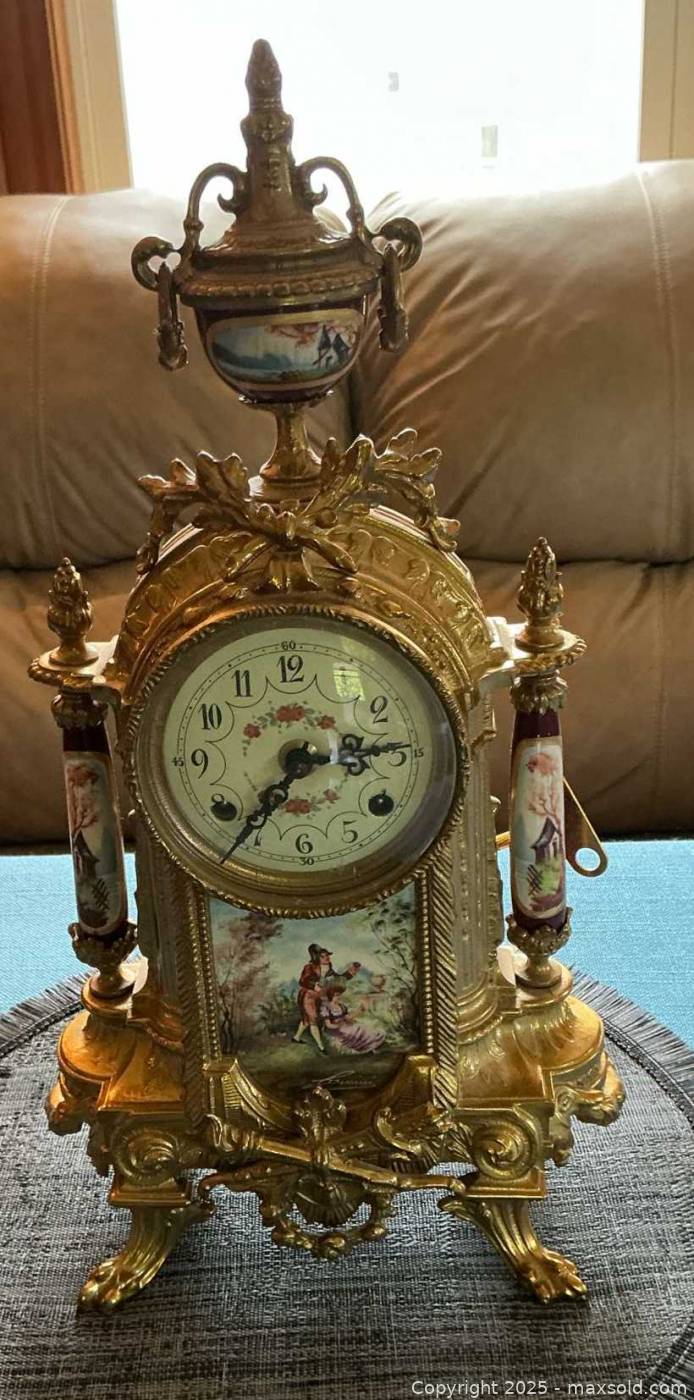 Antique Baroque Lancini Porcelain Mantel Clock W/ Key A | Quincy ...