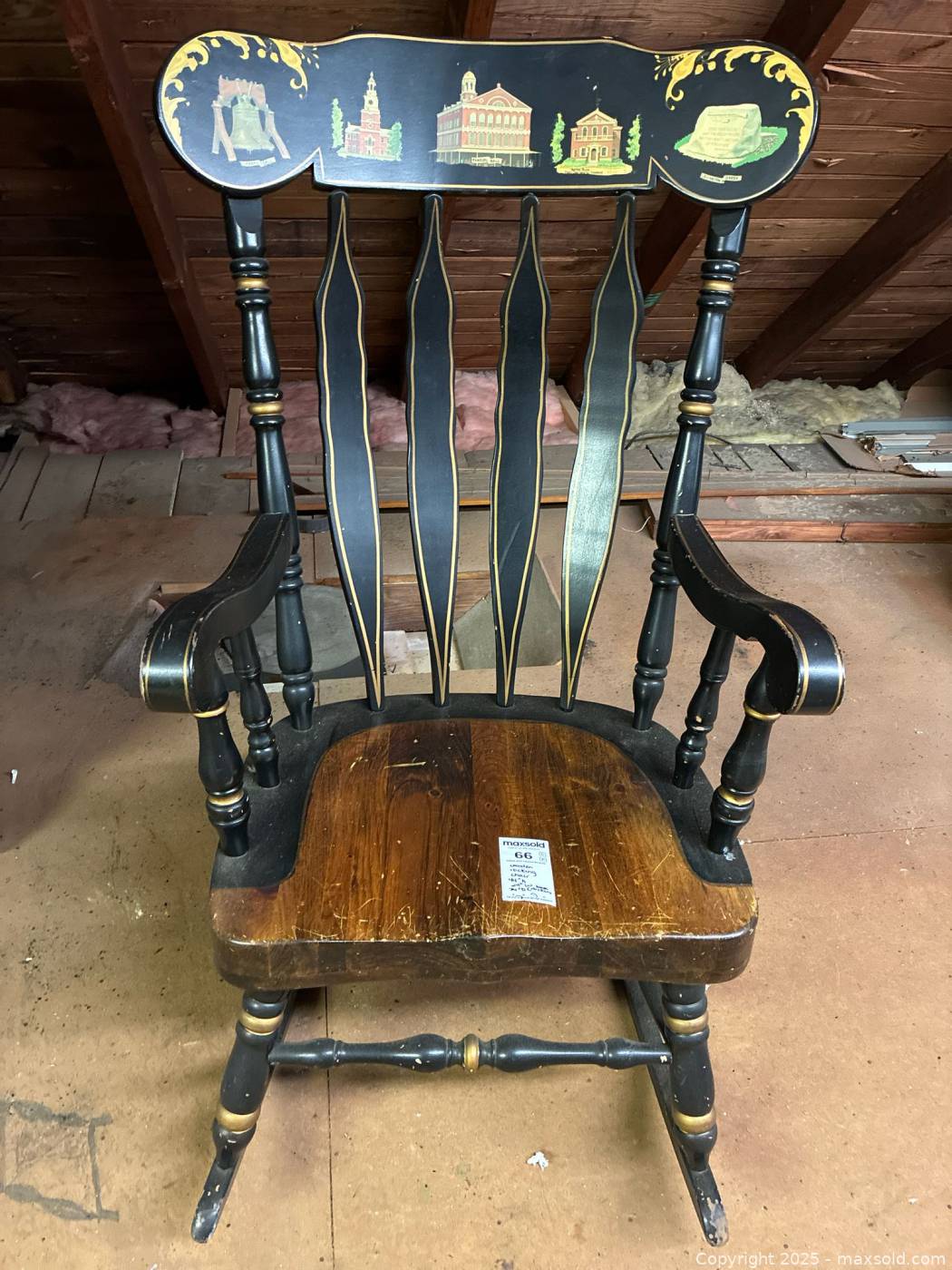 Hitchcock-Style Boston/New England Themed Black Rocking Chair with Gold ...