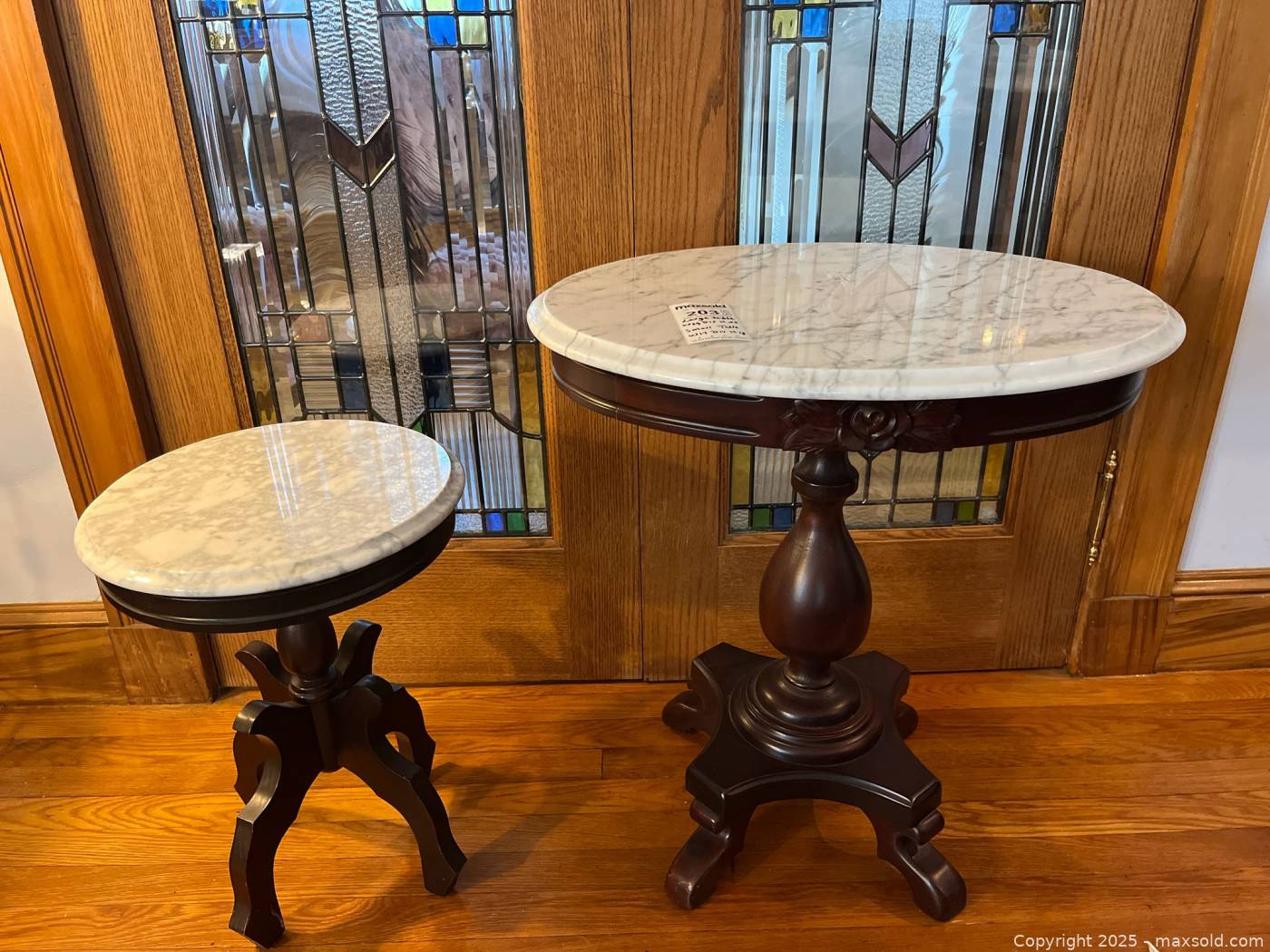 Set of 2 Italian Marble-Top Accent Tables, Mahogany Bases B | Quincy ...