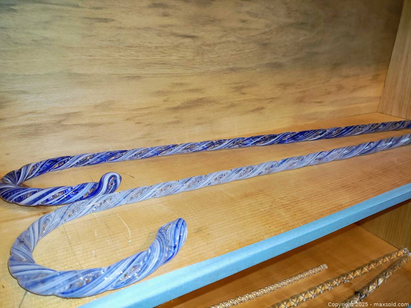 Waterford Hand-Blown Glass Canes, Clear/Blue Latticino, 30in, Pair A ...