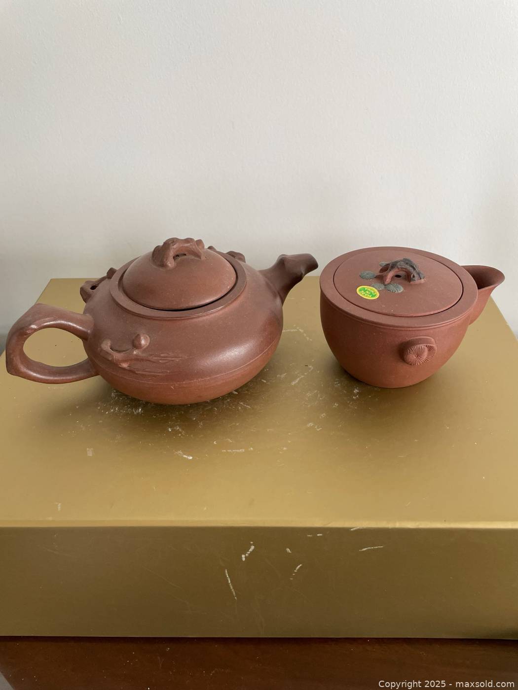Yixing-Style Unglazed Zisha Teapot Set, Reddish-Brown, Pine Motif ...
