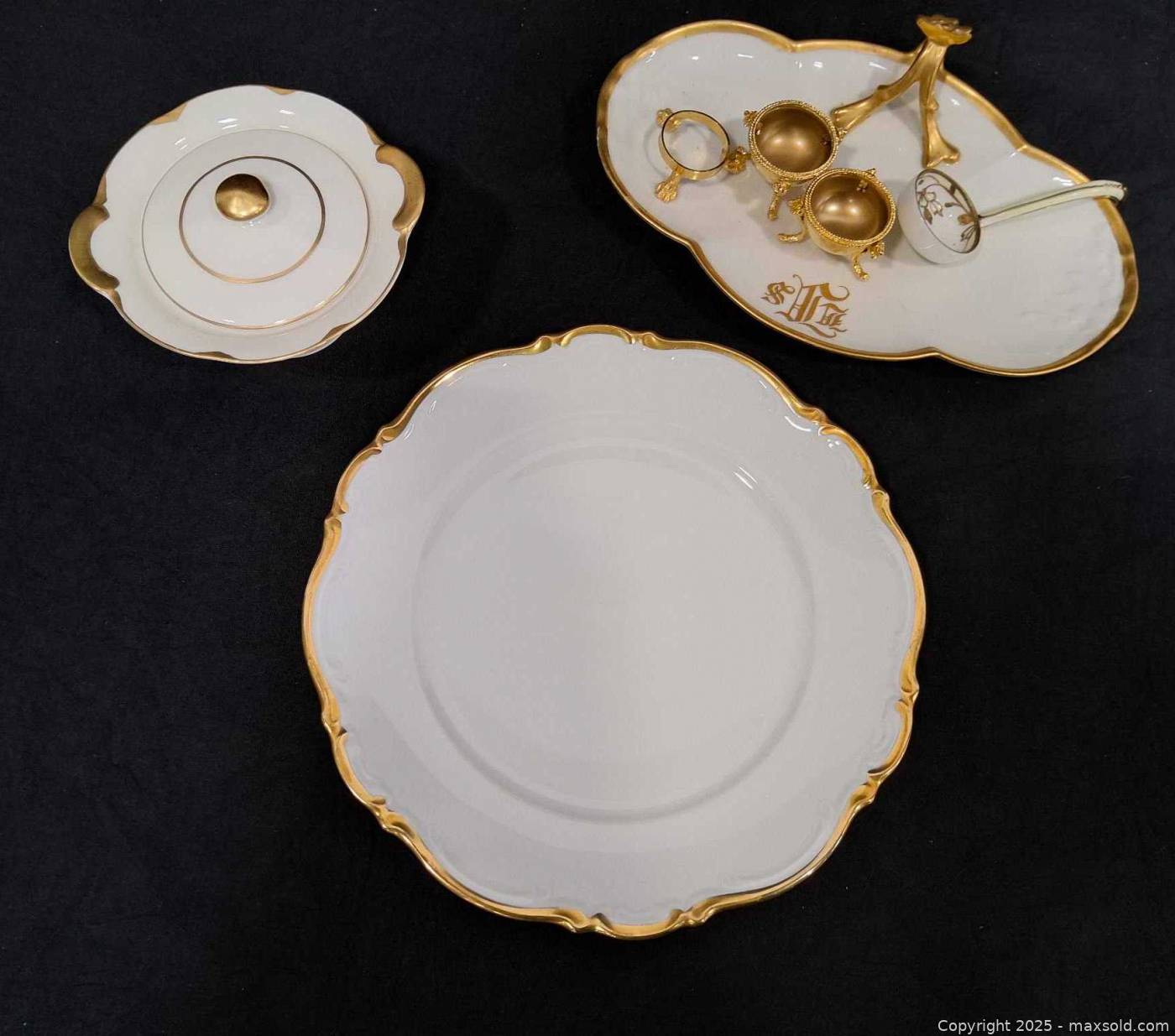 Vintage Dinnerware/Serveware Set, White and Gold Trimmings | Frederick ...