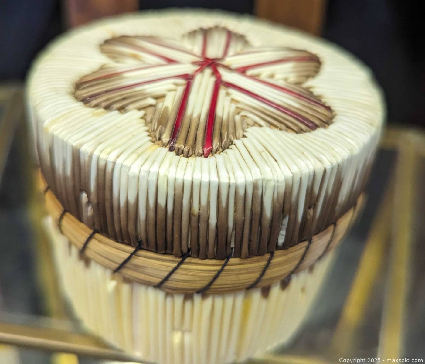 Handsome Old Drum Shaped First Nations Porcupine Quill Box 3" Diameter ...