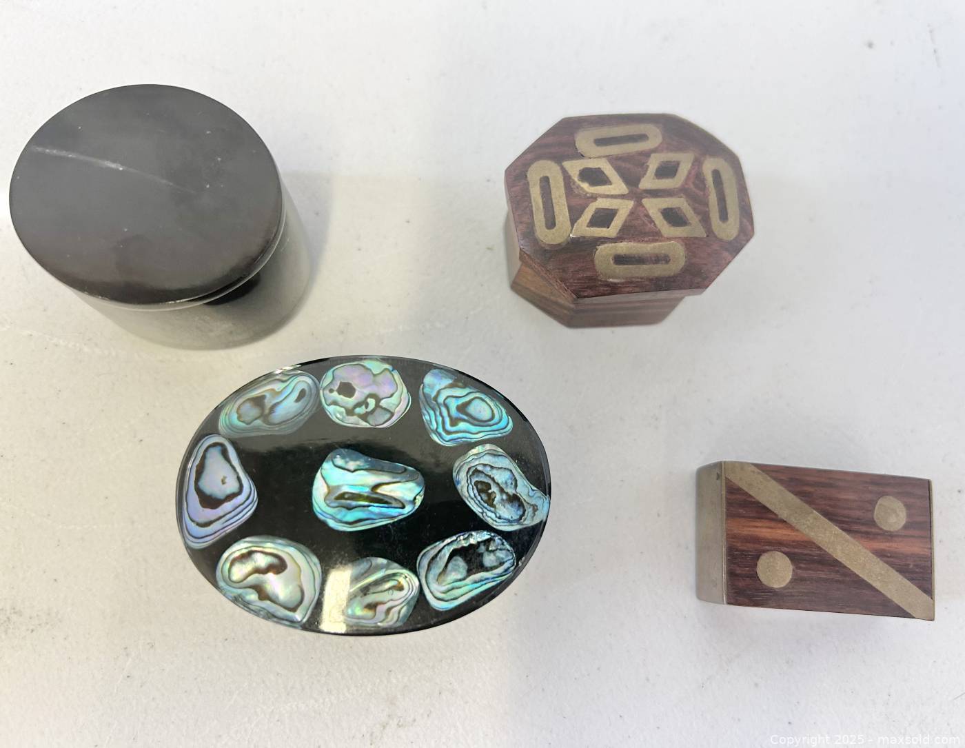 Set 4 Vintage Pill Boxes Inlaid Wood New Zealand Paua Shell | Toronto ...