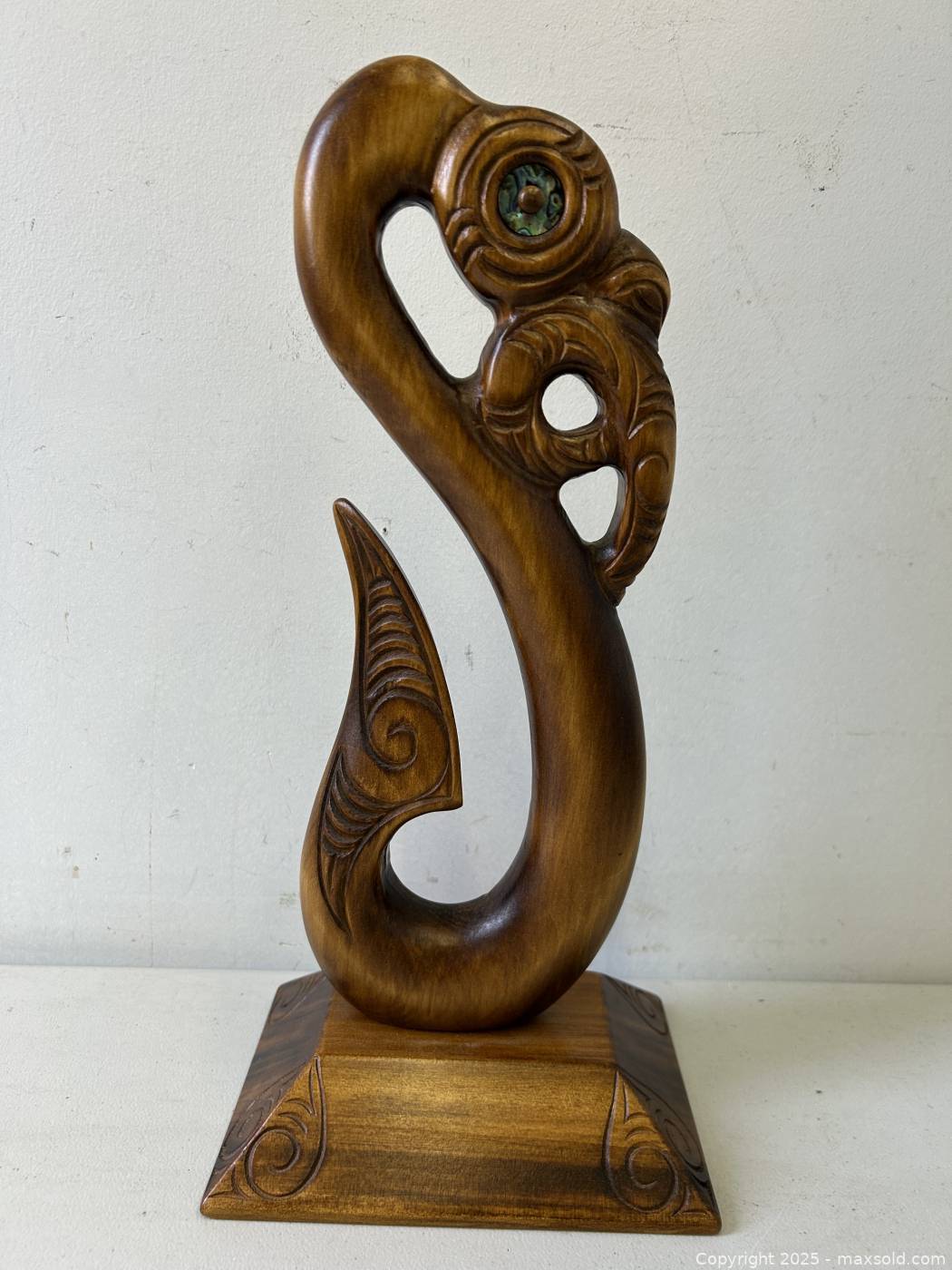 Striking New Zealand Indigenous Carved Wood Hei Matau Maori Fish Hook ...