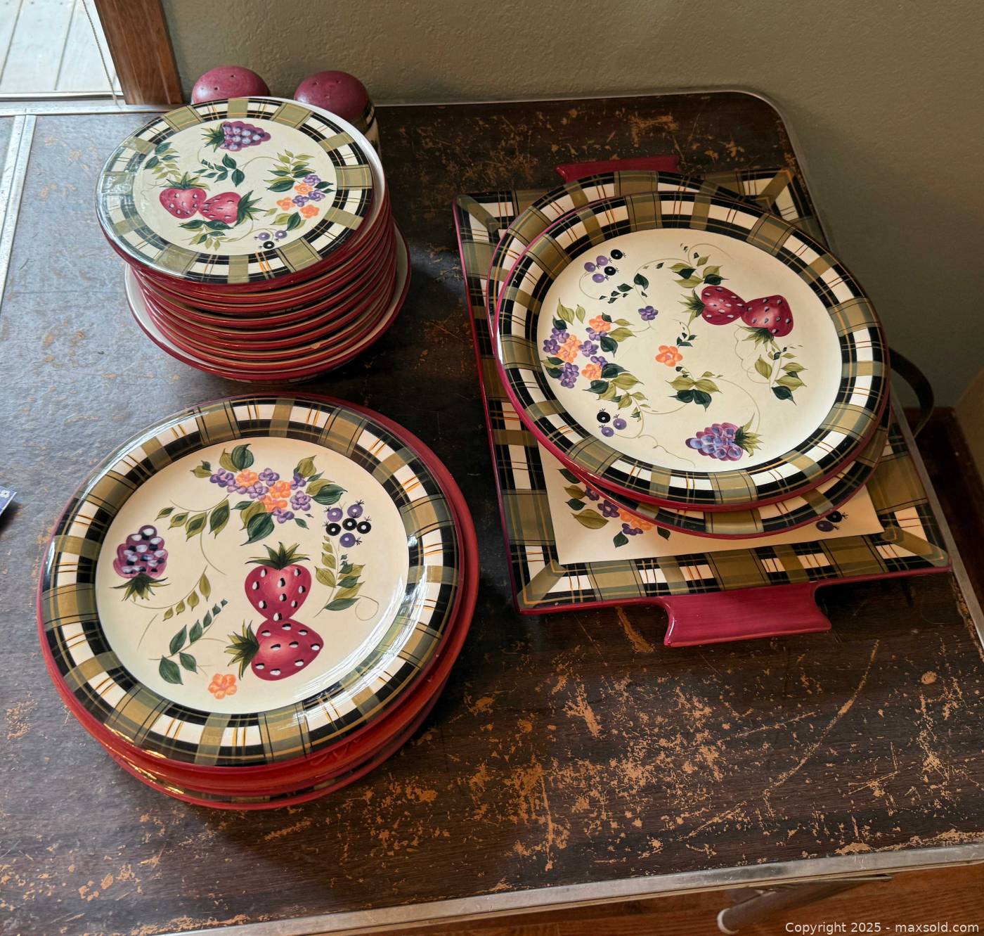 Oneida Strawberry Plaid China. Dishes, Platters, Trays, Shakers, Bowls ...