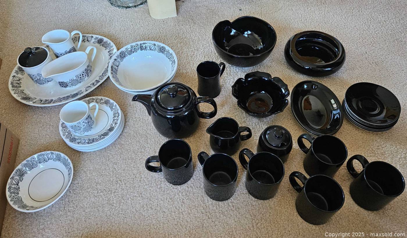 Grindley 'Manitou' Ironstone + Blackware Dinnerware Lot (~35 pcs ...