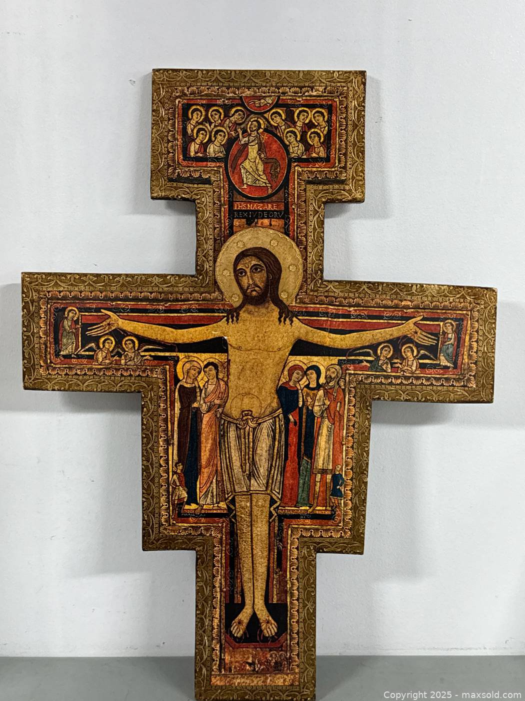 Vintage Hand Painted Wooden Wall Hanging Plaque of San Damiano Cross ...