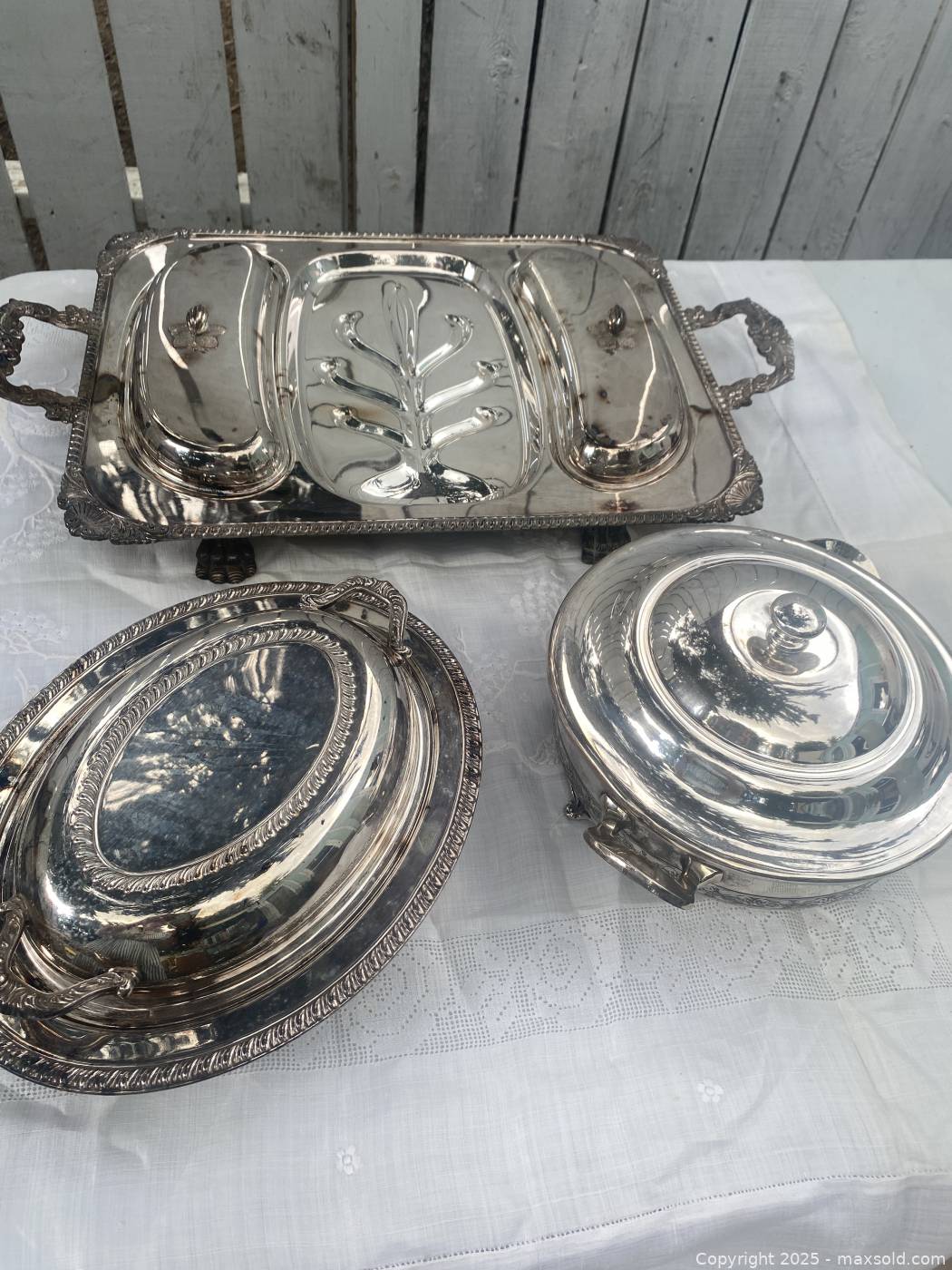 Vintage Sheffield Silverplated 3 Section Serving Tray with 2 Covers and ...