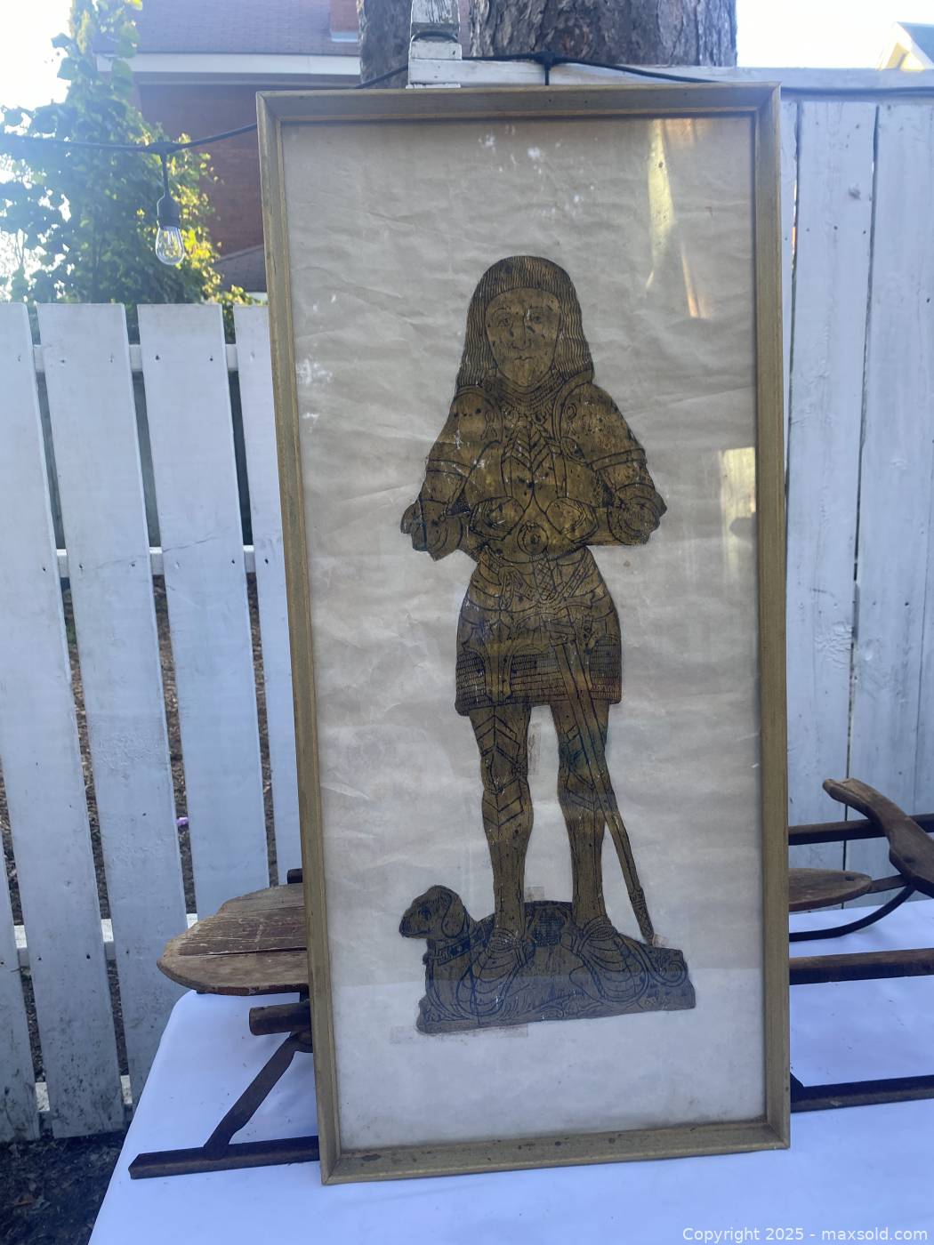 Vintage Tall Framed Brass Rubbing: Medieval Knight Effigy with Dog ...