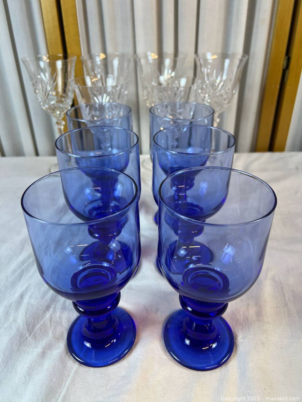 Mixed Lot: Cobalt Blue Goblets & Clear Cut Glass/Crystal Stemware ...