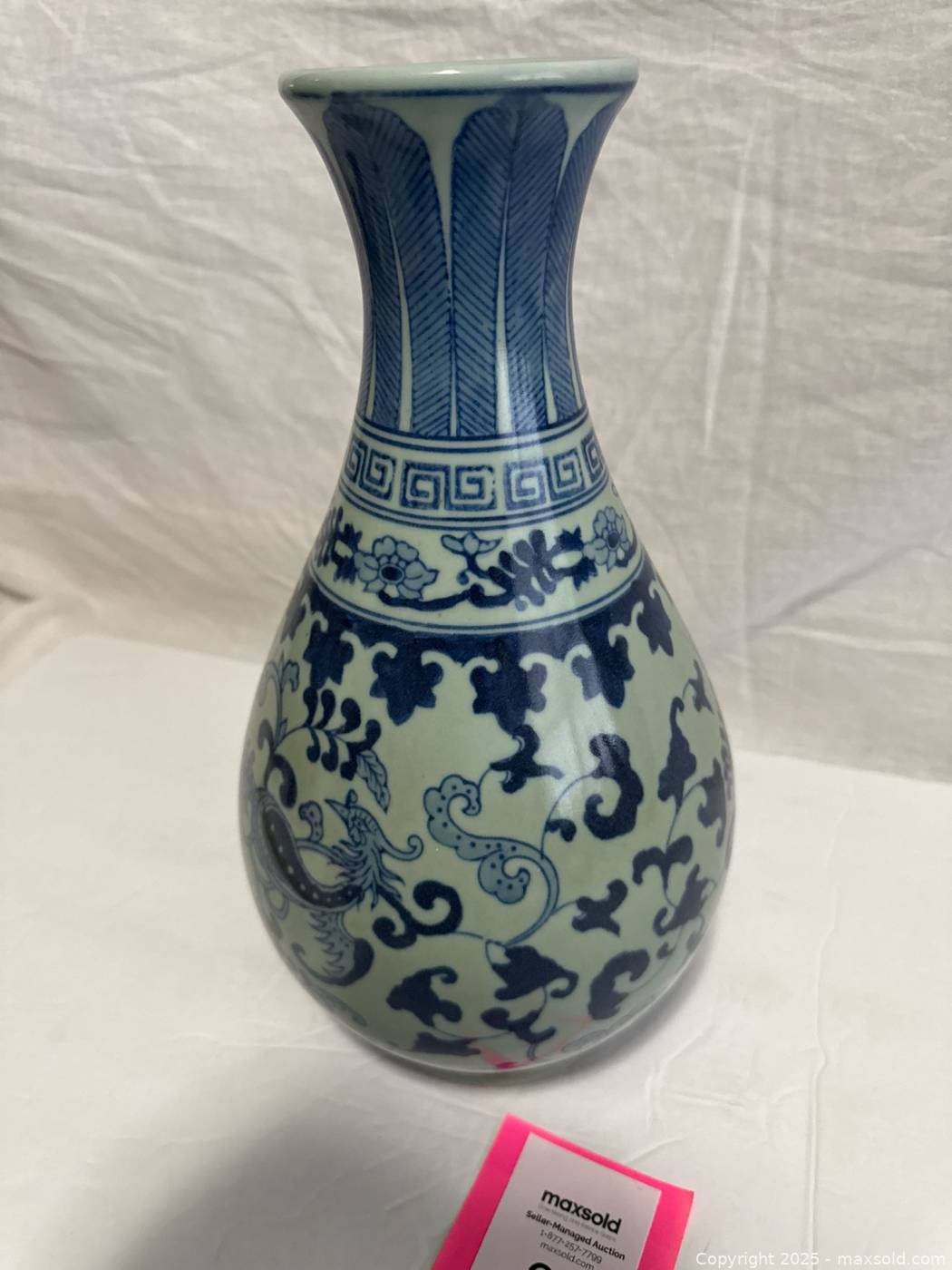 Marked Chinese Blue-and-White Porcelain Vase, 14 in, Baluster Form ...