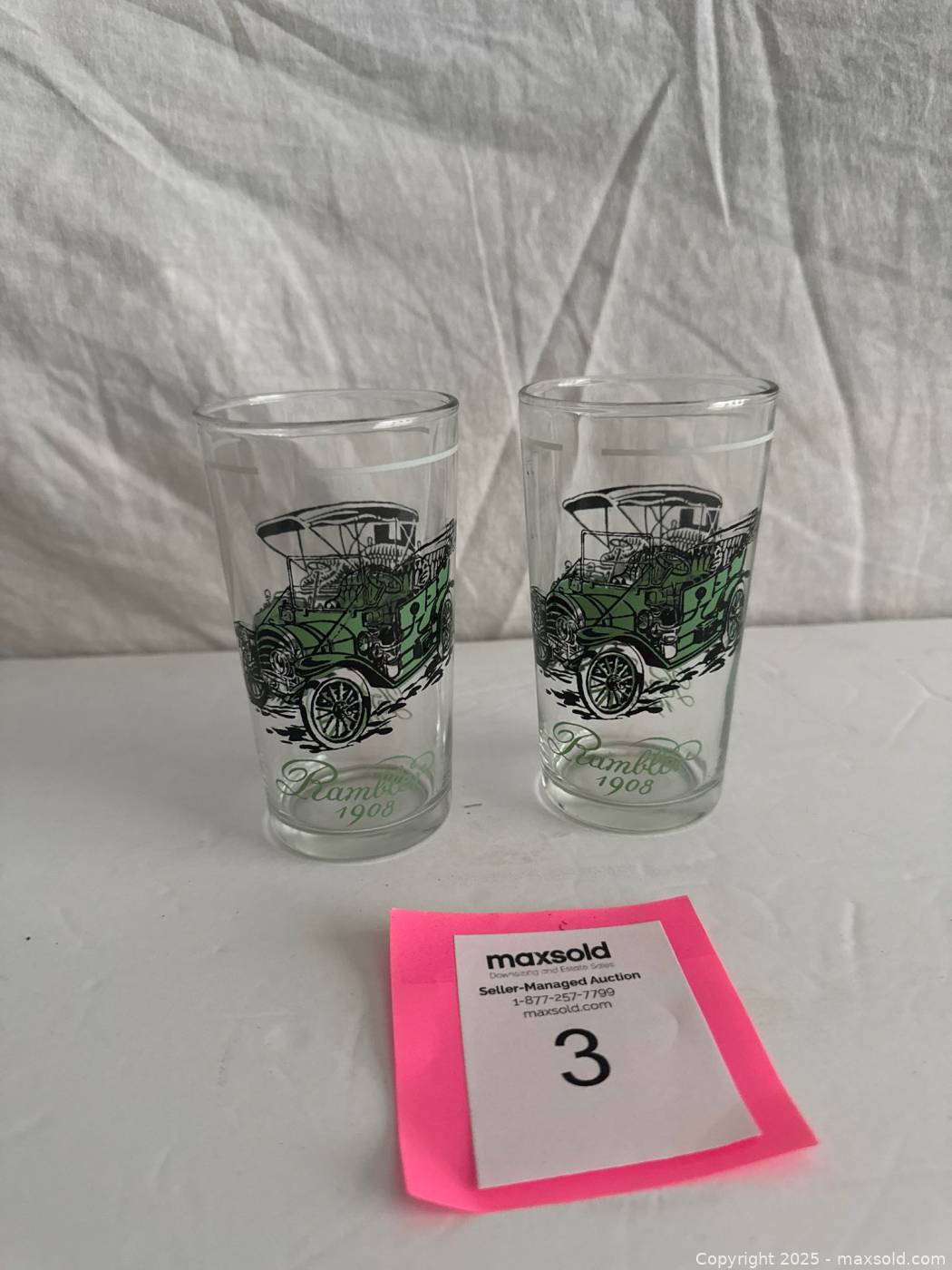 Set of 2 Pint Tumblers with 1905 Buick 1908 Rambler Automobiles Graphic ...