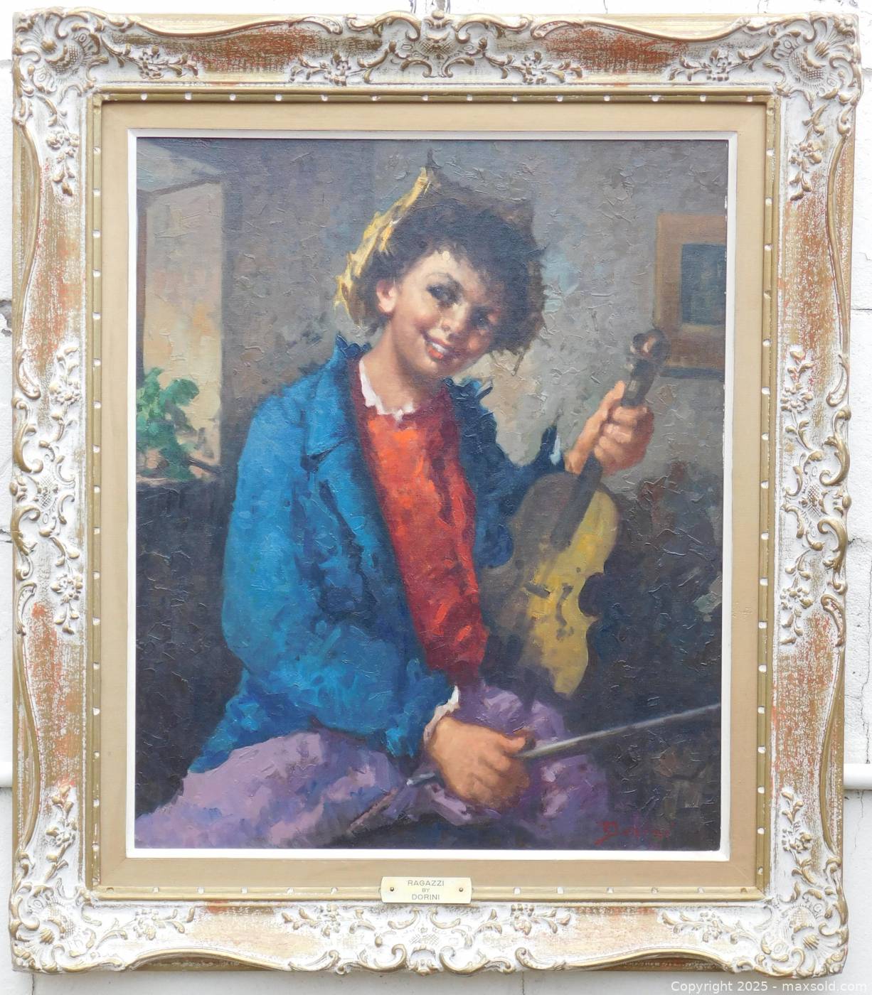 Original oil-on-canvas-board painting "Ragazzi" by Augustus Dorini ...