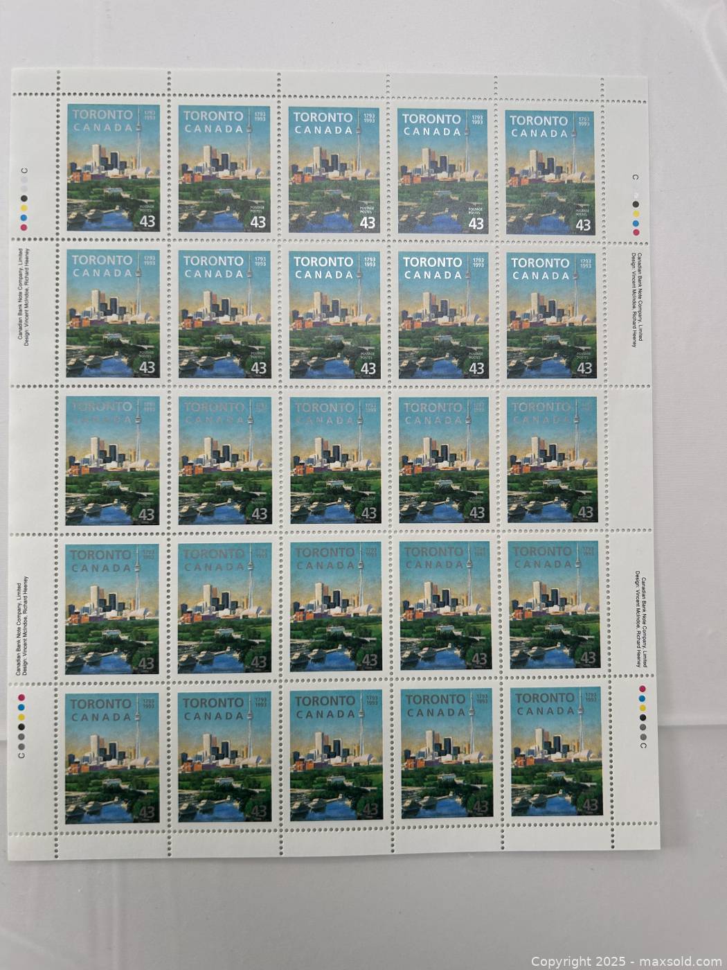 1993 Canada Toronto Bicentennial 43¢ Stamp Sheet of 25 | Vaughan ...