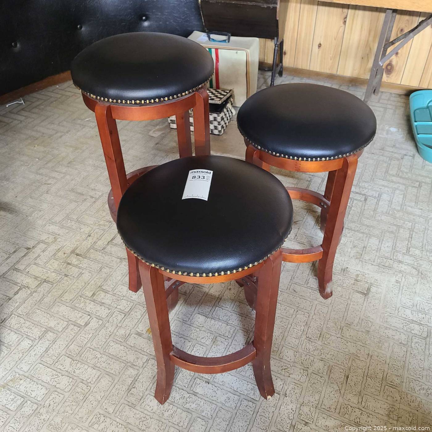 3 Wood stools with black leather tops. | Toronto (Ontario, Canada ...