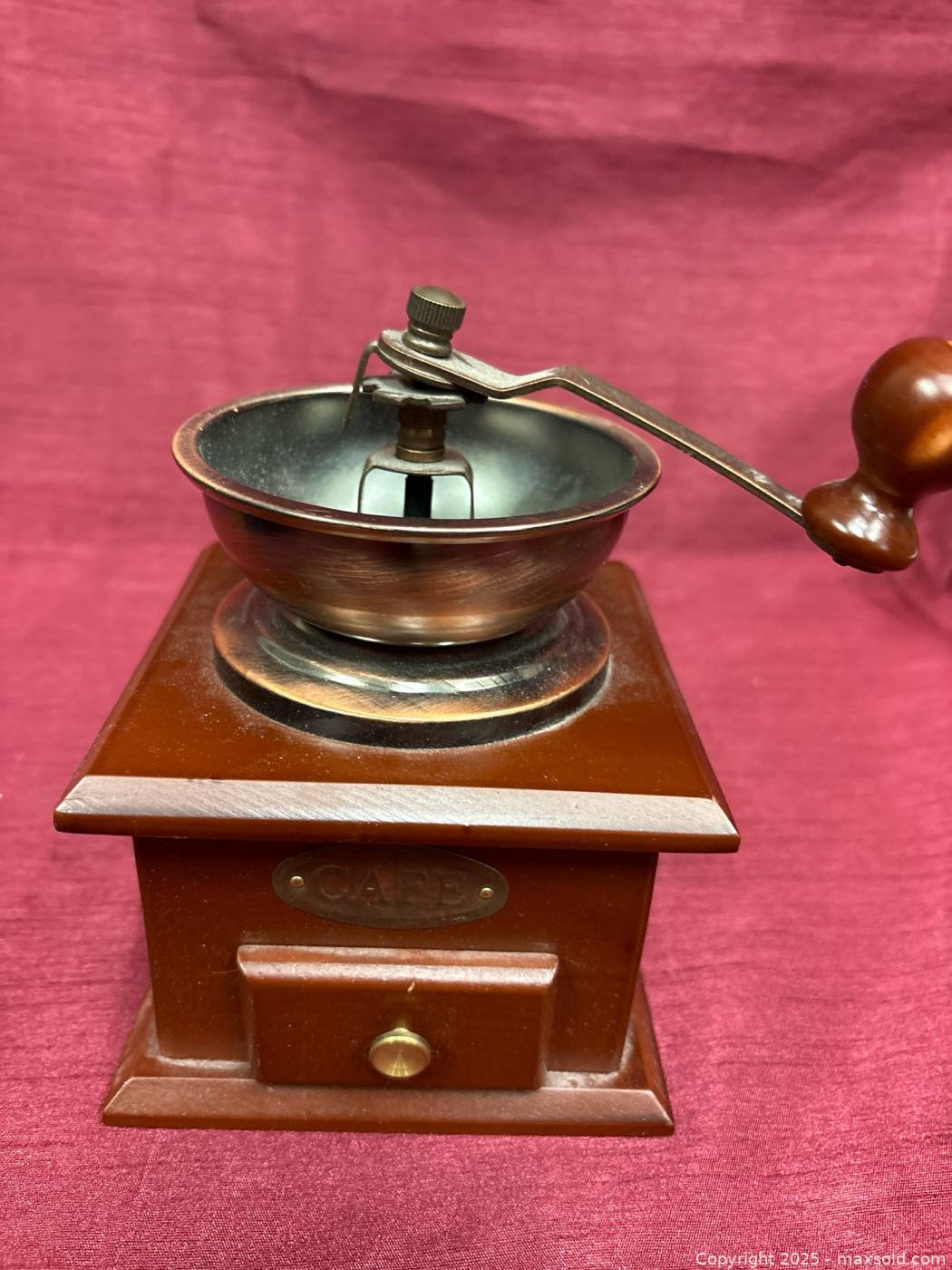 Vintage Wooden Manual Coffee Grinder with Brass Accents | Renfrew ...