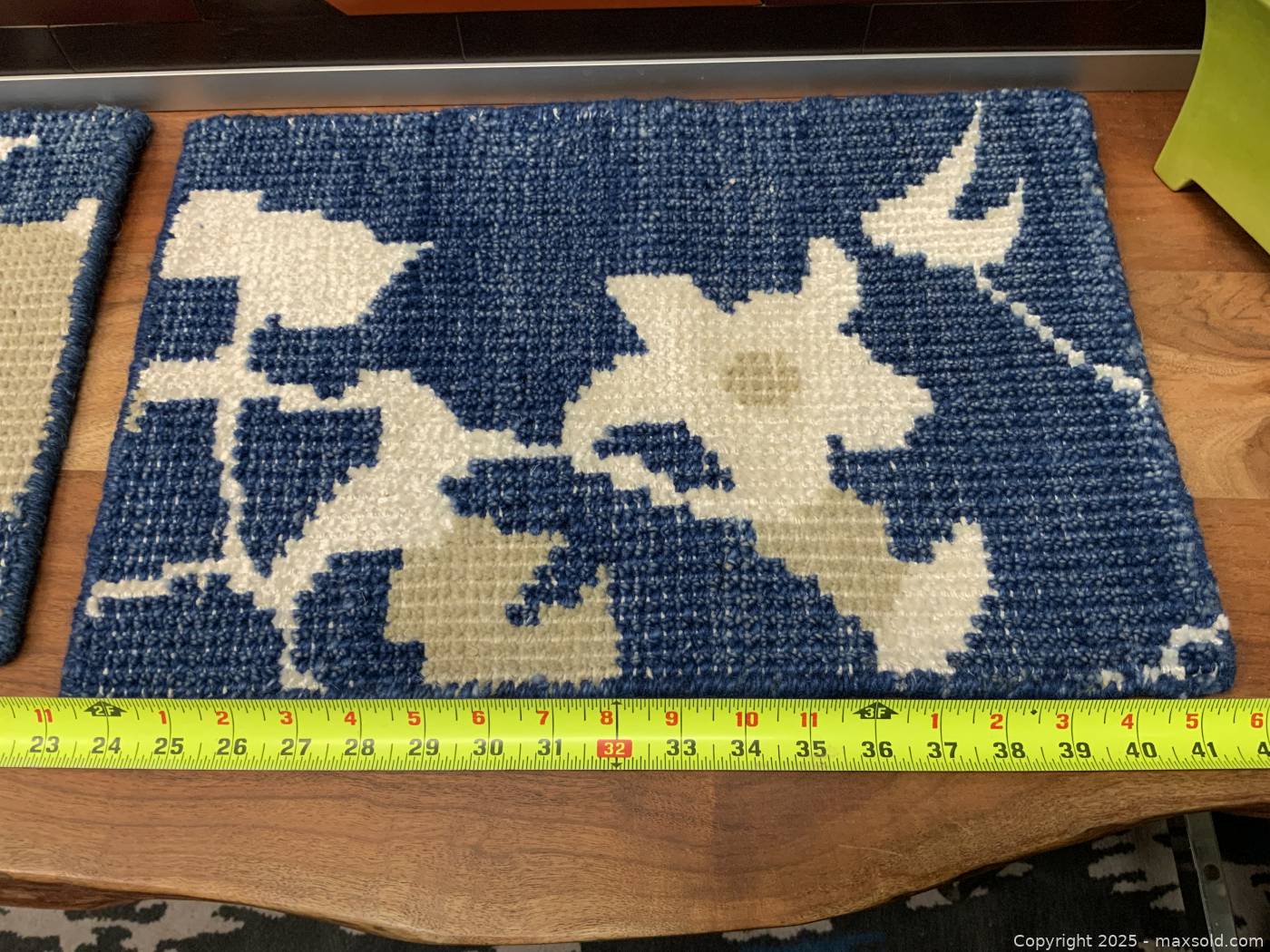 Set of two woven wool mats in blue and white - new and never used ...