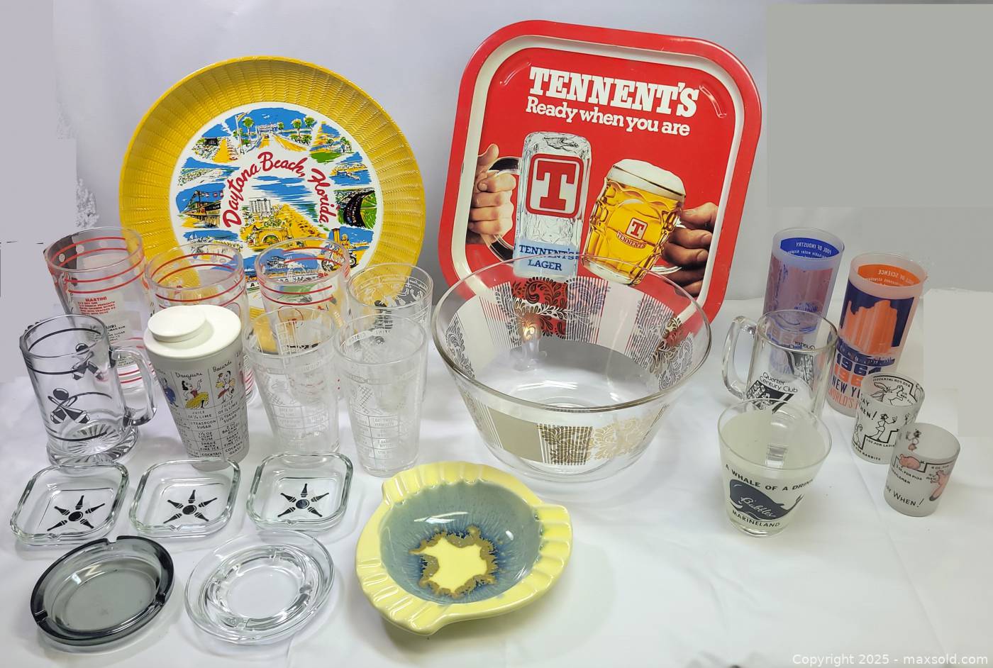Lot of MCM Vintage Barware - Glass, Serving Trays, Ashtrays - 23 pieces ...